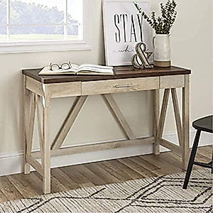 Walker Edison Rustic Farmhouse Wood Computer Writing Desk Home Office Workstation Small, 46 Inch, White Oak and Brown