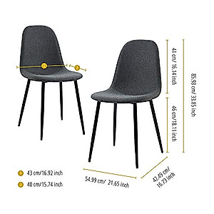 Versanora Minimalista Fabric Chair Seating with Black Finish for Kitchen Dining Living Room Reading Bedroom Office, Set of 2, 34 Inch Height, Dark Gray
