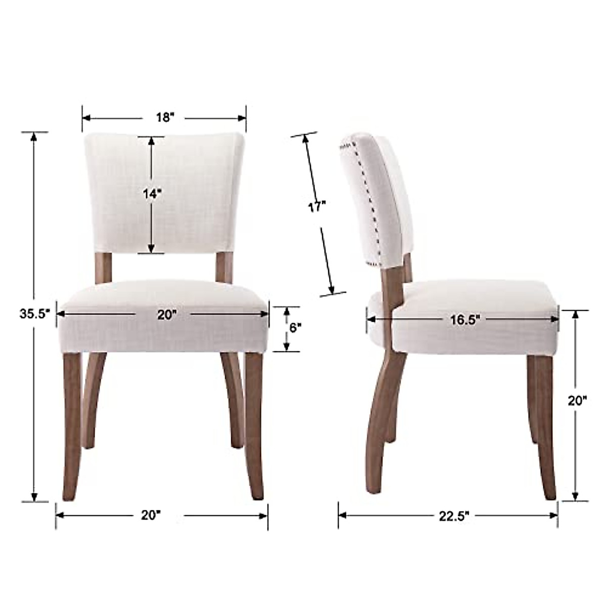 QUINJAY Cream Farmhouse Dining Chairs Set of 2, Linen Upholstered Dining Room Chairs with Wing Back, Vintage French Country Dining Chairs with Wood Frame for Dining Room Kitchen Living Room