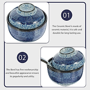 1 Set Japanese Soup Bowls Miso Soup Bowls With Lid And Spoon Ceramic Rice Bowl Noodle Bowl Set For Home Kitchen
