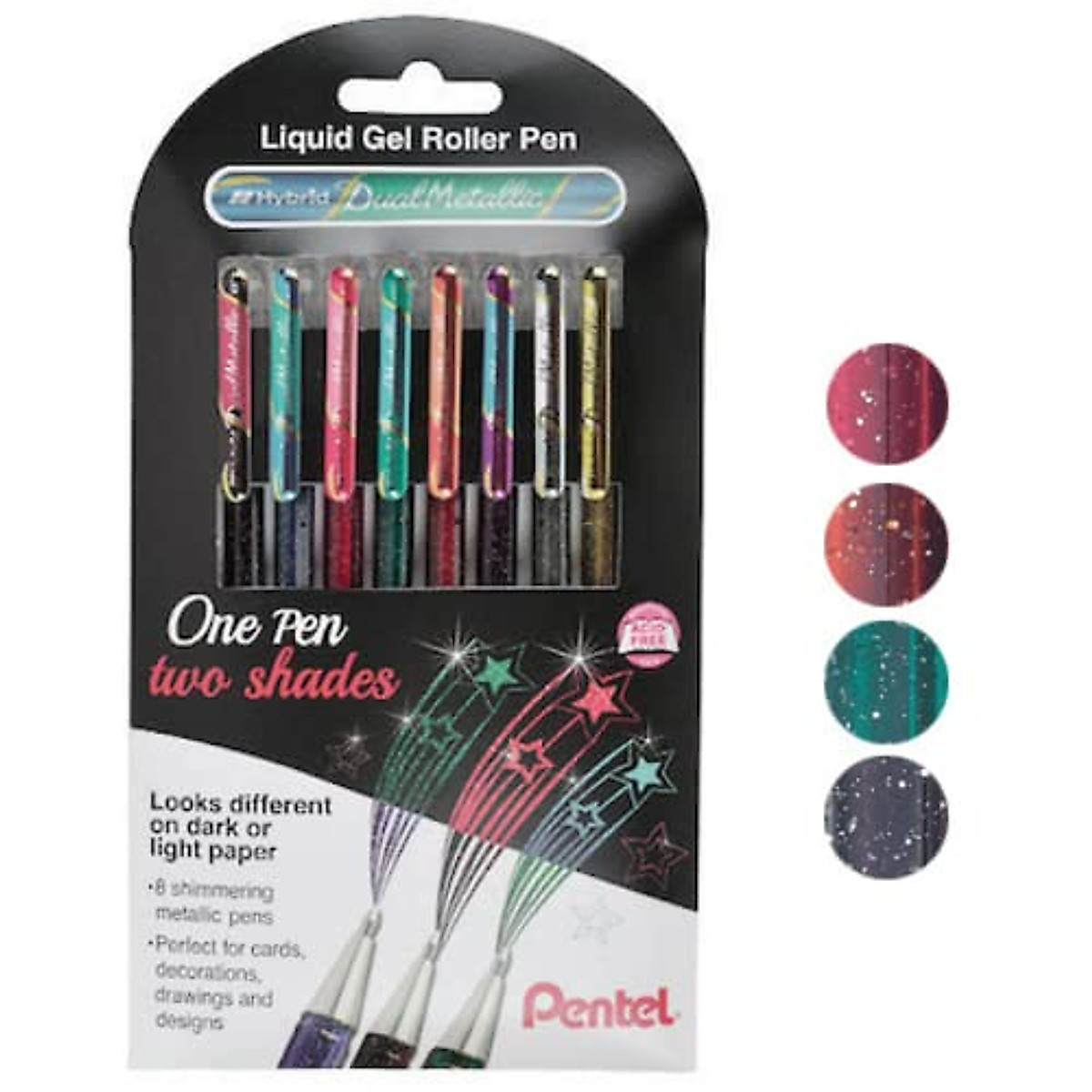 Pentel Hybrid Dual Metallic Liquid Gel Roller Pen YK110/8-M - Pack of 8 Pens in 16 Shimmering Metallic Colours