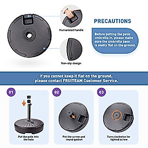 FRUITEAM Water Filled 50LB Patio Umbrella Base, Heavy Duty Plastic Outside Patio Umbrella Stand Pole Holder, 1.49-inch Steel Pole Weighted Market Umbrella Base for 6-9Ft Straight-Pole Garden Umbrella