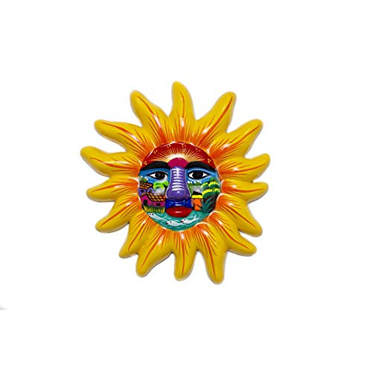 Yellow Hand Painted Authentic Mexican Sun and Moon Wall Decor, Patio Wall Decorations, Summer Wall Ceramic Decor, Moon Decor, Mexican Art for Home and Garden, Outdoor Wall Art 12 inches