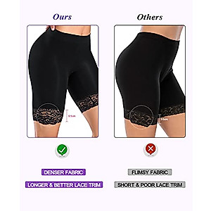 RILIAM 2 Pack Women Lace Slip Shorts for Under Dresses Smooth Seamless Anti-Chafing Underwear Spanks Thigh Slimmer(Black+Nude,X-Large)