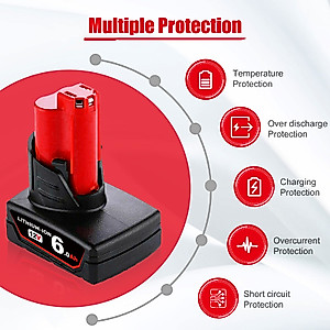 VINIDA 2Packs 12V 6.0Ah Lithium Replacement for Milwaukee M 12 Battery 48-11-2411 48-11-2420 48-11-2401 48-11-2402 48-11-2440 Compatible with Milwaukee Battery 12V Cordless Power Tools