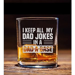 NeeNoNex I Keep All My Dad Jokes in a Dad-A-Base Funny Dad Joke Design Whiskey Glass Gift for Dads, Stepdads and Husbands
