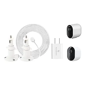 Wasserstein Bundle - Arlo White 16ft Weatherproof Magnetic Charging Cable & 2-Pack White Adjustable Metal Mount Compatible with Arlo Pro 3/Pro 4 & Arlo Ultra/Ultra 2 ONLY
