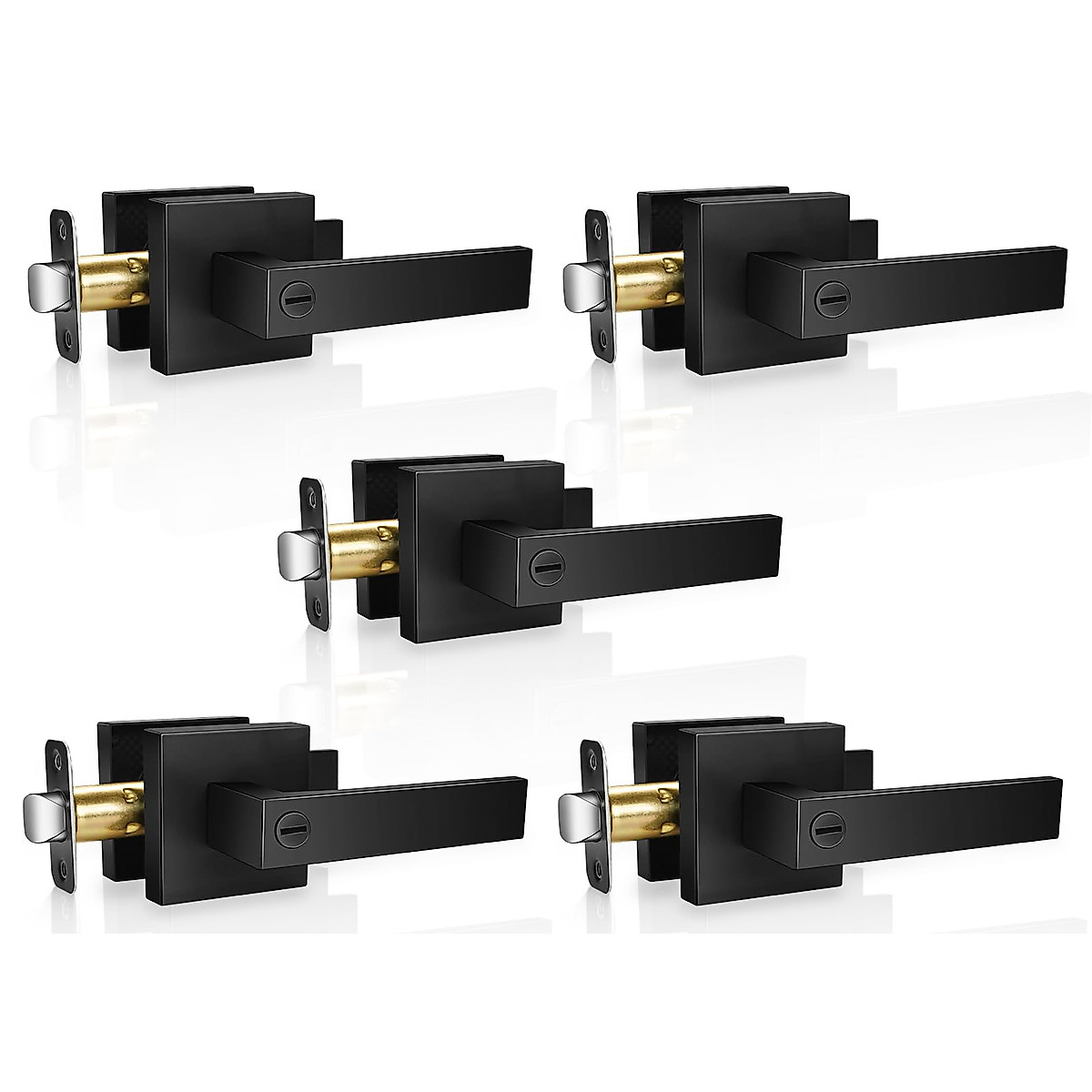 Onateel 5 Pack Modern Black Door Handles Privacy Door Levers Black Door Knobs Interior Heavy Duty Reversible Door Locks Keyless Square Interior Door Handle