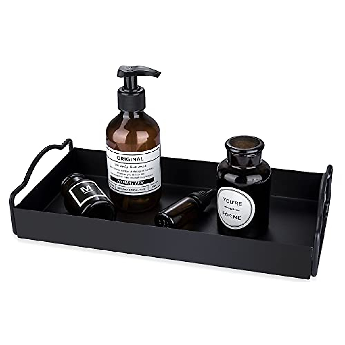 CCOJDAY 1-Layer Metal Vanity Tray,Bathroom Countertop Organizer with Handle,Plate Holder for Tissues,Candles, Soap,Towel,Plant,etc,Black