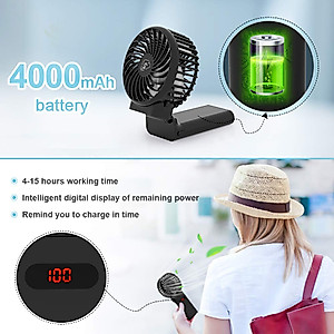 Mini Handheld Fan,Portable Foldable USB Fans with Smart Led Digital Display,Quiet Small Desk Fan with 4 Speed,Personal Rechargeable 4000mAh Battery Operated Fan for Office Outdoor Sport Home Traveling