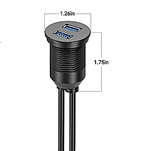 WILLIZTER Dual USB 3.0 Male to Female Round Car Flush Mount Cable Extension Mount Panel Mount Dash Mount Waterproof for Car Vehicle Truck Boat Yacht Bike Motorcycle 3 Feet 1 Meter