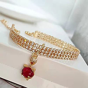 HonpraD Collar Gold Chain Dog Collar Dog Necklace Adjustable Summer Soft Comfortable Pet Collar Metal Cuban Link for Medium and Large Dogs