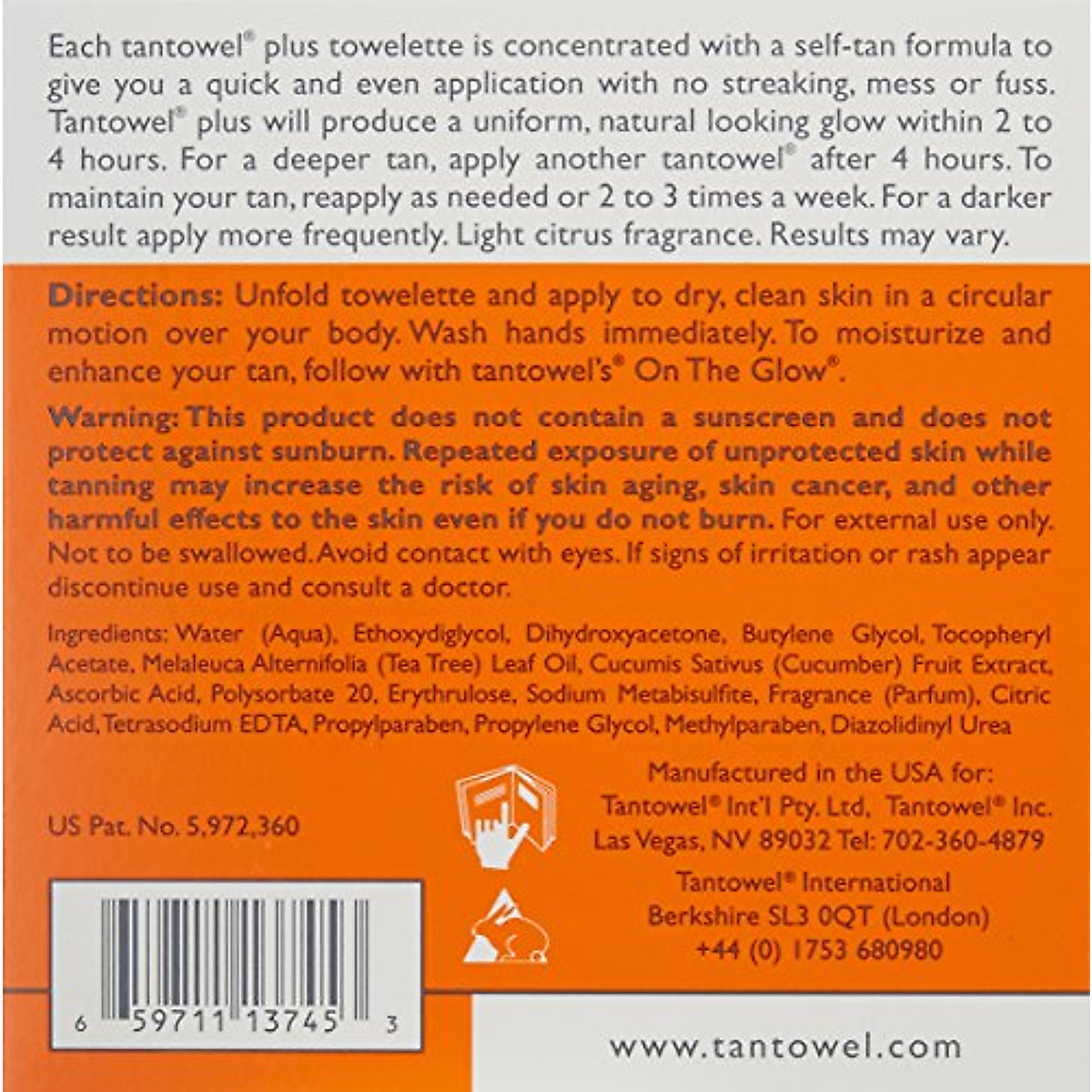 Tan Towel Full Body Plus Creme, 15 Count