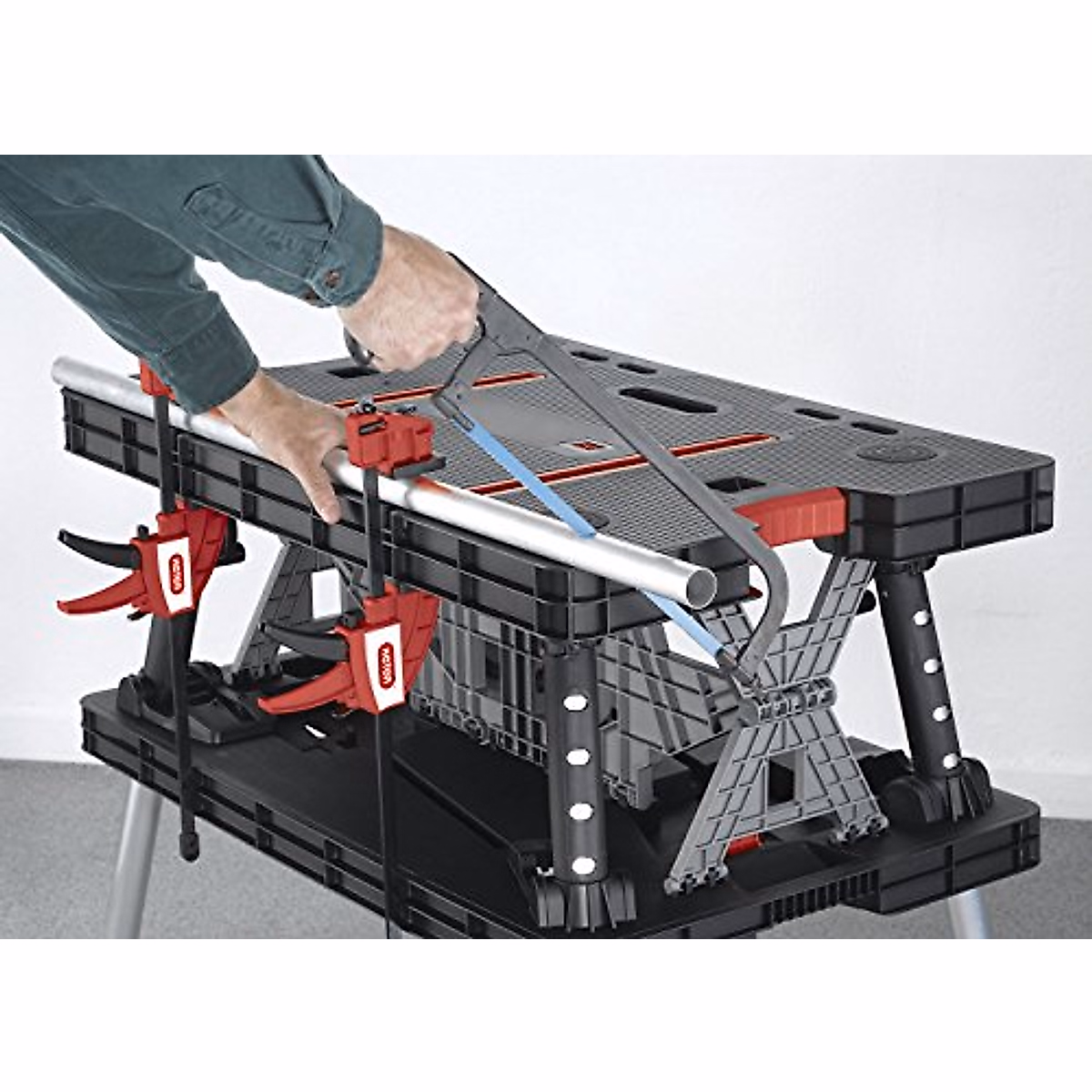 Keter Folding Compact Adjustable Workbench Sawhorse Work Table with Clamps 700 lb Capacity