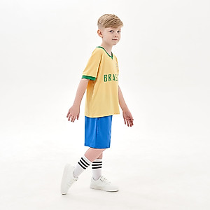 BDONDON Soccer Jerseys for Kids Brasil Soccer Clothes for Boys & Girls Football Training 3-4T Brazil Soccer Outfit (Brazil,4T)