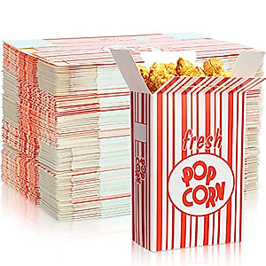 Hotop 200 Pieces Paper Popcorn Bags Close Top Popcorn Boxes Container 6 x 4 x 2 Inches Red and White Striped Popcorn Cups Bucket for Movie Party and Theater Night Supplies White,Red