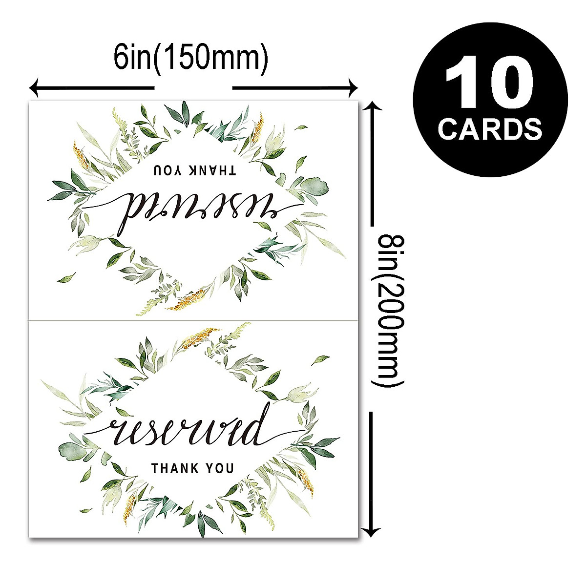 Greenery Reserved Signs for Weddings, Parties, Receptions, Restaurant and Celebrations, Reserved Signs for Tables, Reserved Signs for Wedding Chairs, 10 Pack, 4 x 6 Inches.