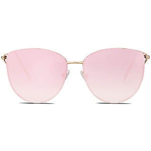 SOJOS Mirrored Flat Lens Fashion Sunglasses for Women SJ1085 with Gold Frame/Gradient Pink Mirrored Lens