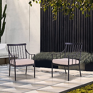 PHI VILLA Outdoor Metal Dining Chairs with Cushion, 300lbs Black Heavy Duty Weatherproof Chairs for Patio, Deck, Yard - Set of 4