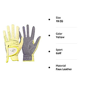 GH CLUB GH Women's Leather Golf Gloves One Pair - Plain Both Hands (Yellow, 19 (S))
