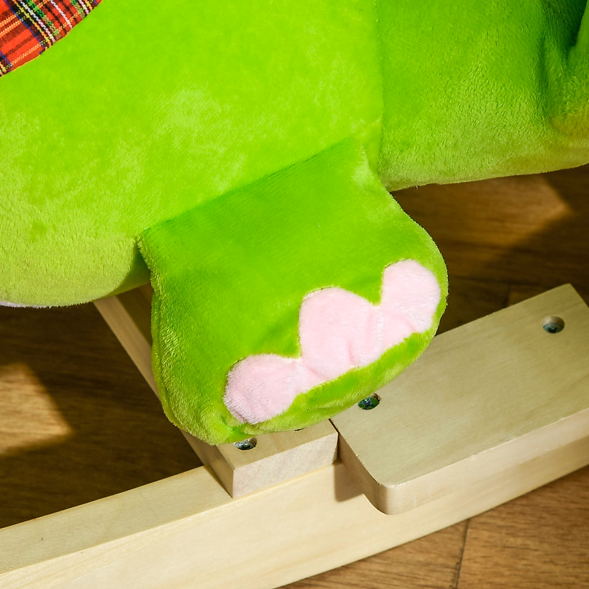 Qaba Baby Rocking Horse Kids Interactive 2-in-1 Plush Ride-On Toys Stroller Rocking Dinosaur with Wheels and Nursery Song