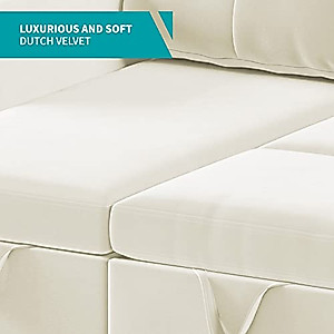 BALUS L-Shape Reversible Dutch Velvet Sleeper Sectional Sofa with Storage Chaise, Pull Out Sofa Bed, Corner Couch with Arms for Living Room, Home Furniture, Apartment, Dorm (Beige)