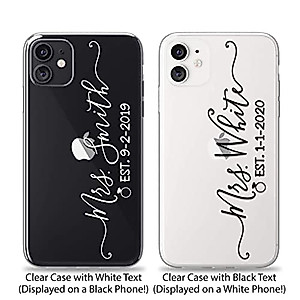 Case Charming Personalized Mrs Case for iPhone 14 Pro Max 13 mini 12 11 XS XR X 10S 10R 10 8 Plus 7 SE Custom Gift with Established Wedding Date Clear Phone Cover