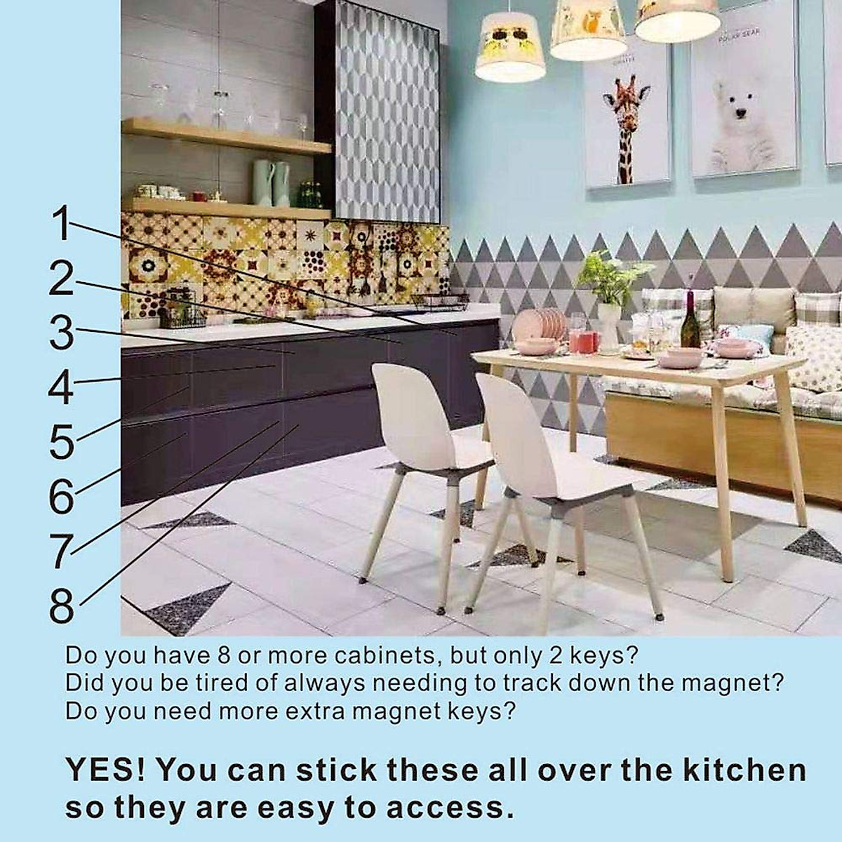 Baby Proofing Magnetic Cabinet Locks Child Proof Extra Magnet (4 Pack) Universal Replacement Keys for Magnetic Locking System - Baby Safety Latch for Drawers and Cabinet - 4 Key Holders Included