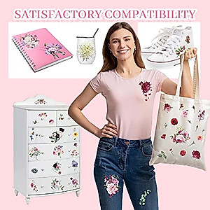 6 Sheets Spring Flowers Rub on Transfers Vintage Rose for Furniture Bird Flower Rub on Decals Wood Crafts DIY Arts Large Transfer 16 x 12 Inches(Flower Style)