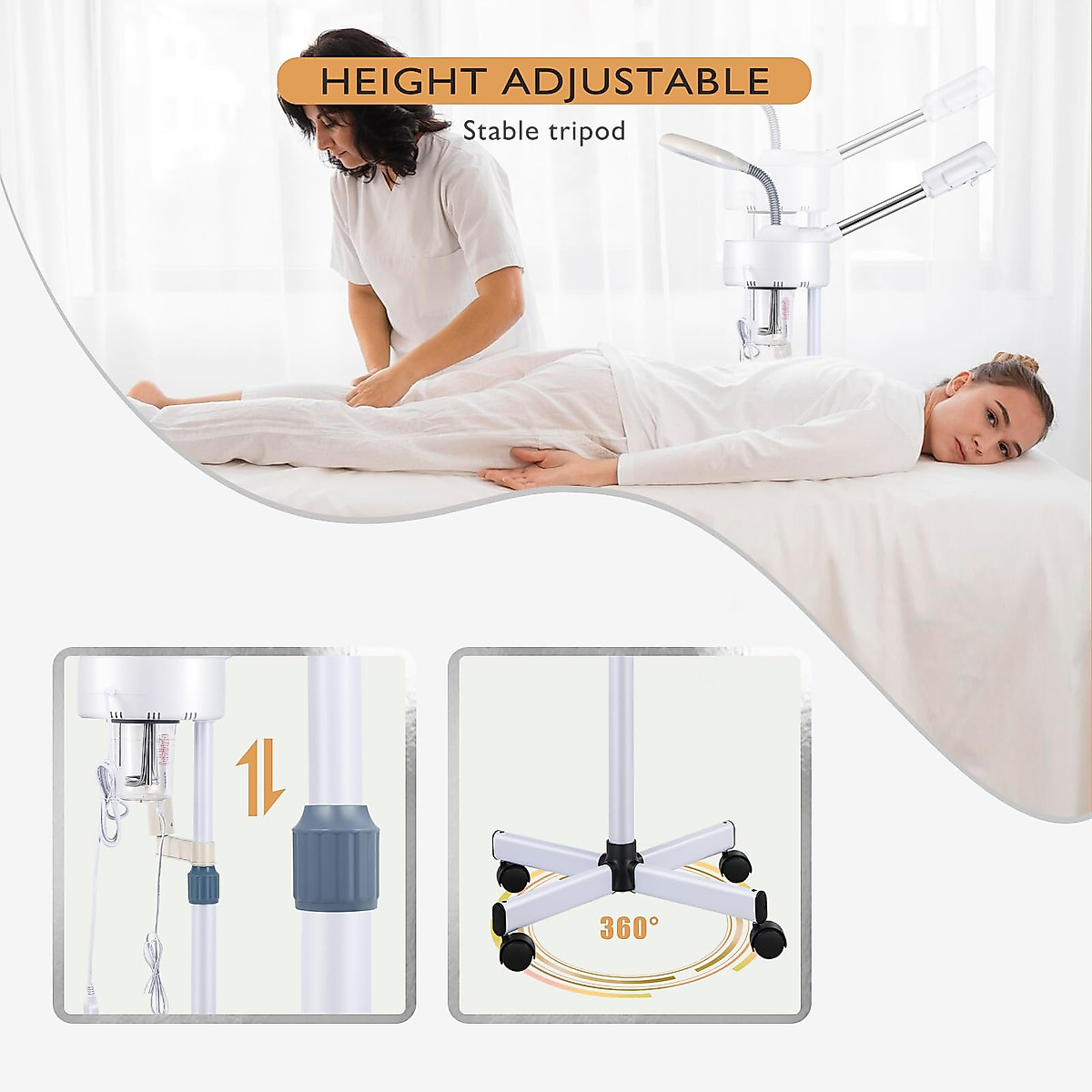 Fitnessclub 2 in1 Facial Steamer 5x LED Magnifying Lamp Hot Ozone Beauty Salon Face Equipment for Moisturizing, White