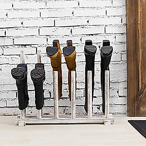 MyGift Shabby Whitewashed Wood Boot Rack Organizer Tall Boots Inverter Holder - Holds up to 6 Pairs