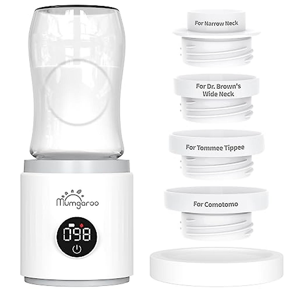 Bottle Warmer, Portable Bottle Warmer for Travel with 4 Adapters, LED Real-time Display & Rechargeable & Precise Temperature Control Travel Bottle Warmer for All Bottles for Breastmilk & Formula