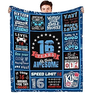 AOOCHUSS 16 Year Old Boy Birthday Gift Ideas Blanket 60"x50", 16th Birthday Gifts for Boys, for 16 Year Old Boy, 16 Year Old Boy Gifts, 16th Birthday Decorations, 16 Birthday Boy