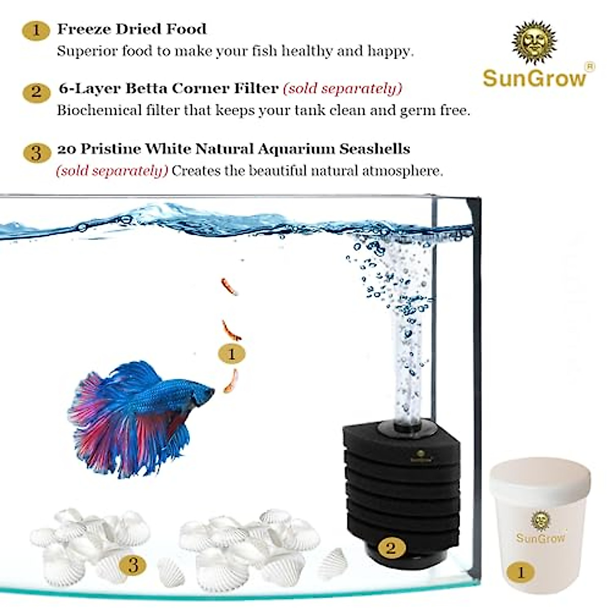 SunGrow Freeze Dried Bloodworms for Betta and Tropical Fish, 0.52 oz., High Protein Treat, Floating Food for Breeding Tanks