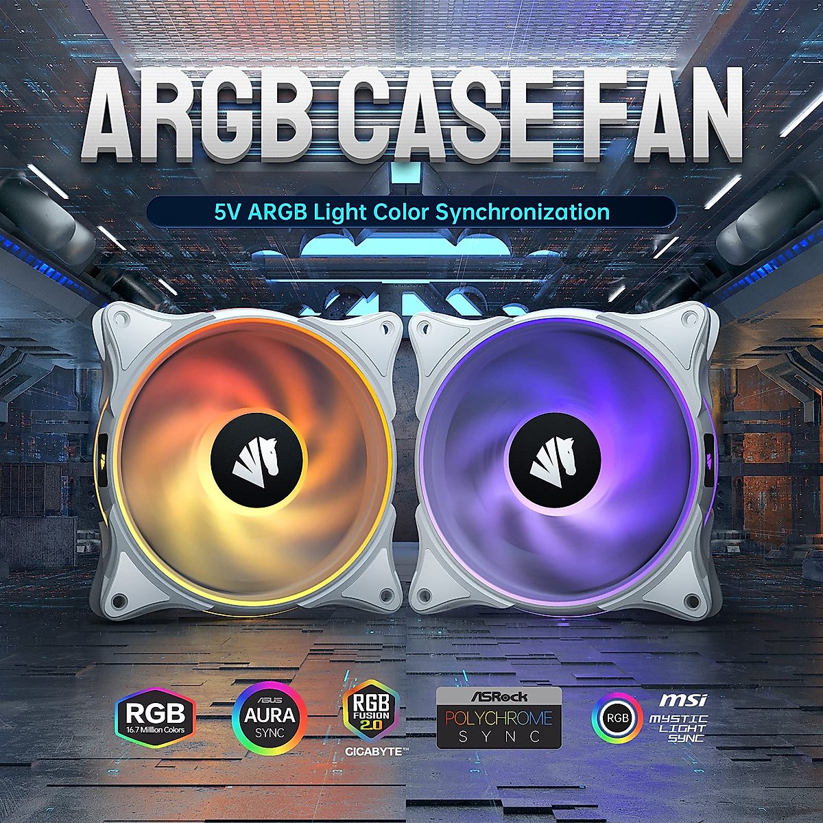 AsiaHorse FS-9002 Pro 120mm RGB Case Fan, 26 LED ARGB and Double LED Lingting Loops, 800-1800rpm Pwm Case Fan with 5V PWM Motherboard Sync/Analog Controller 5 Pack, White