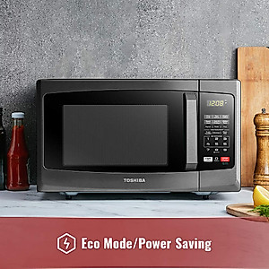 Toshiba AC25CEW-BS Digital Toaster Oven, Black Stainless Steel & EM925A5A-BS Microwave Oven with Sound On/Off ECO Mode and LED Lighting, 0.9 Cu. ft/900W, Black Stainless Steel