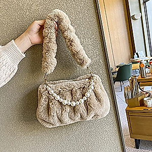 aiunone Furry Handbag Women's Shoulder Bag - Fashion Women's Evening Purse Faux Fur Bag Autumn Winter Handbag