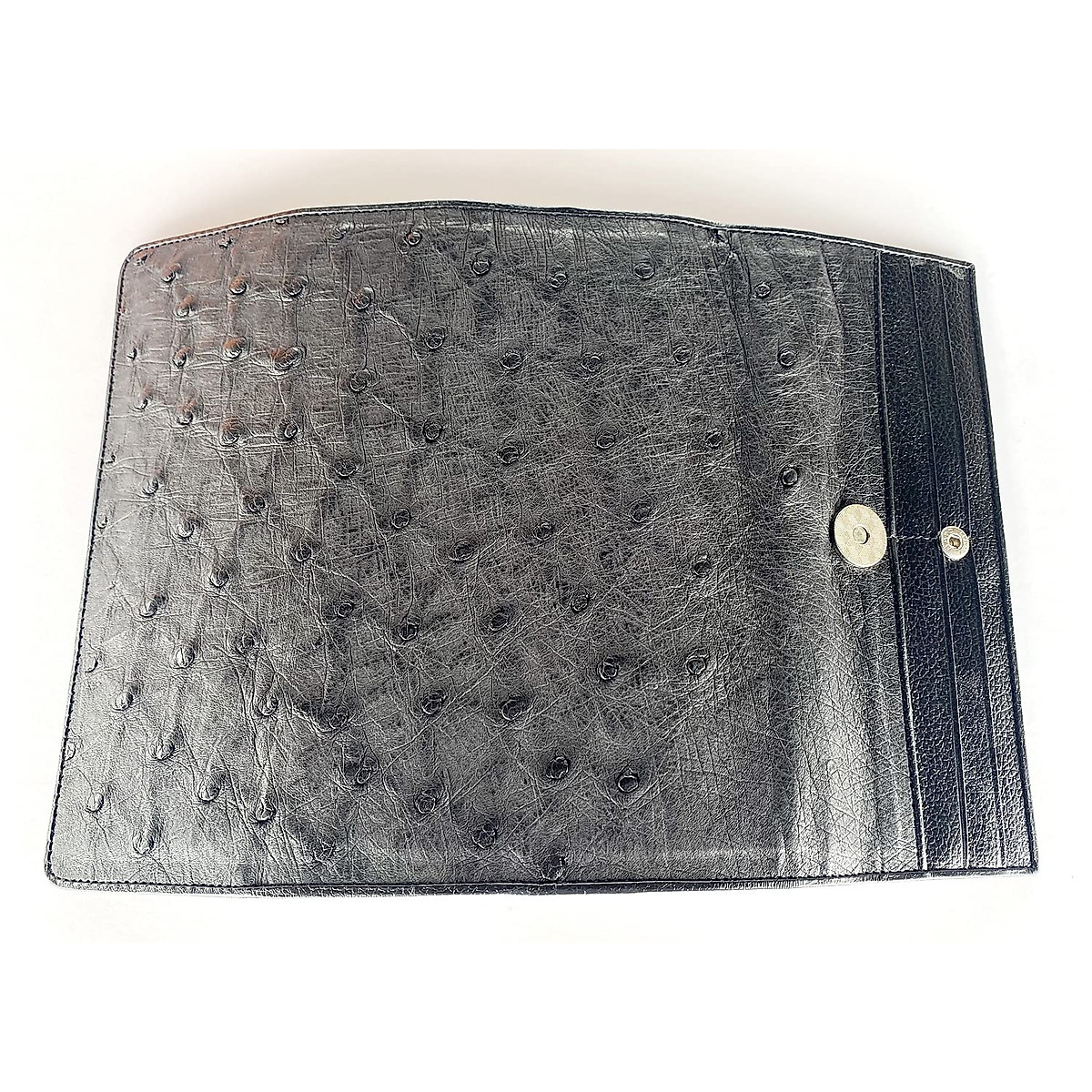Julie Genuine Real Ostrich Skin Leather Trifold Clutch Long Black Wallet