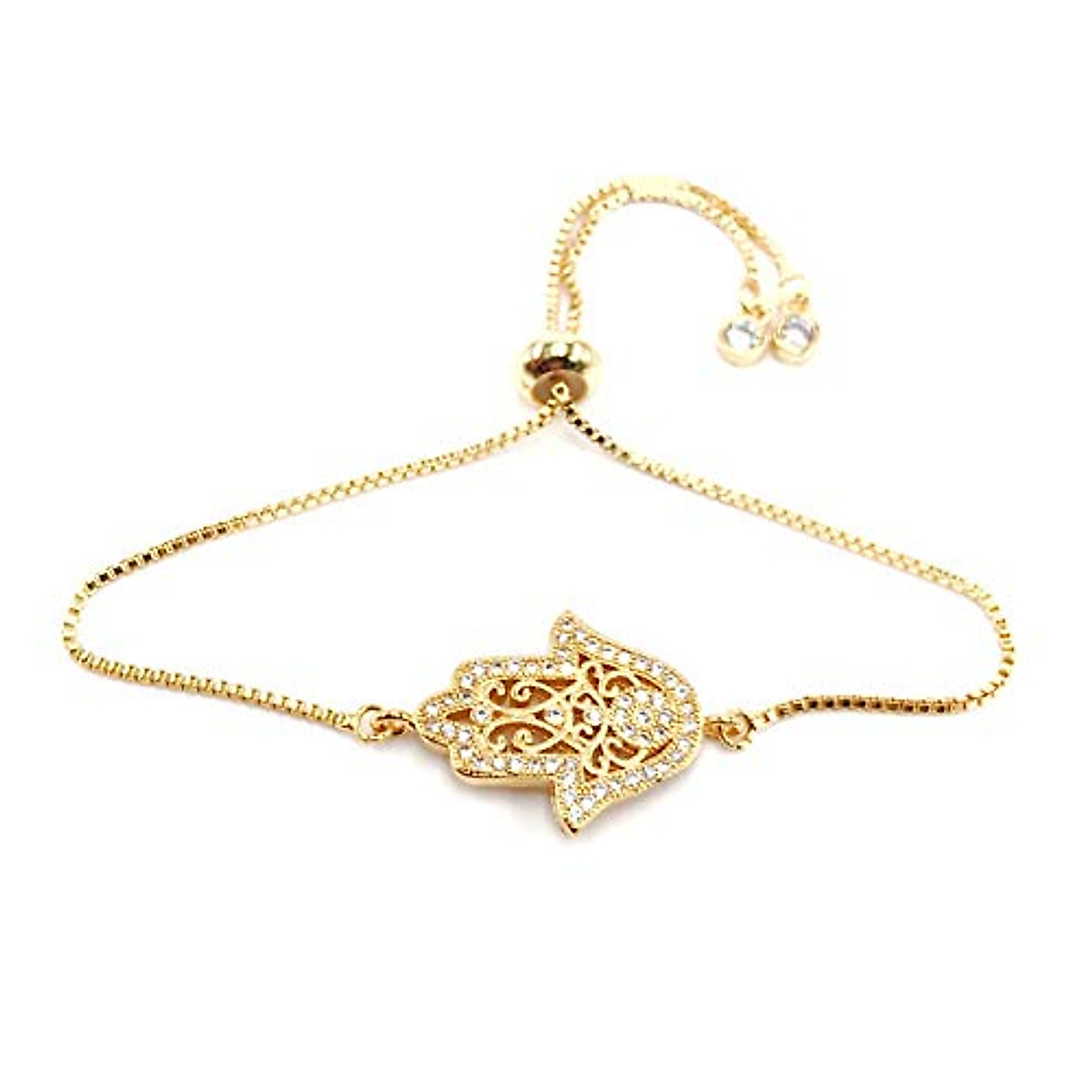 LESLIE BOULES 18K Gold Plated Hamsa Bracelet for Women Adjustable Chain