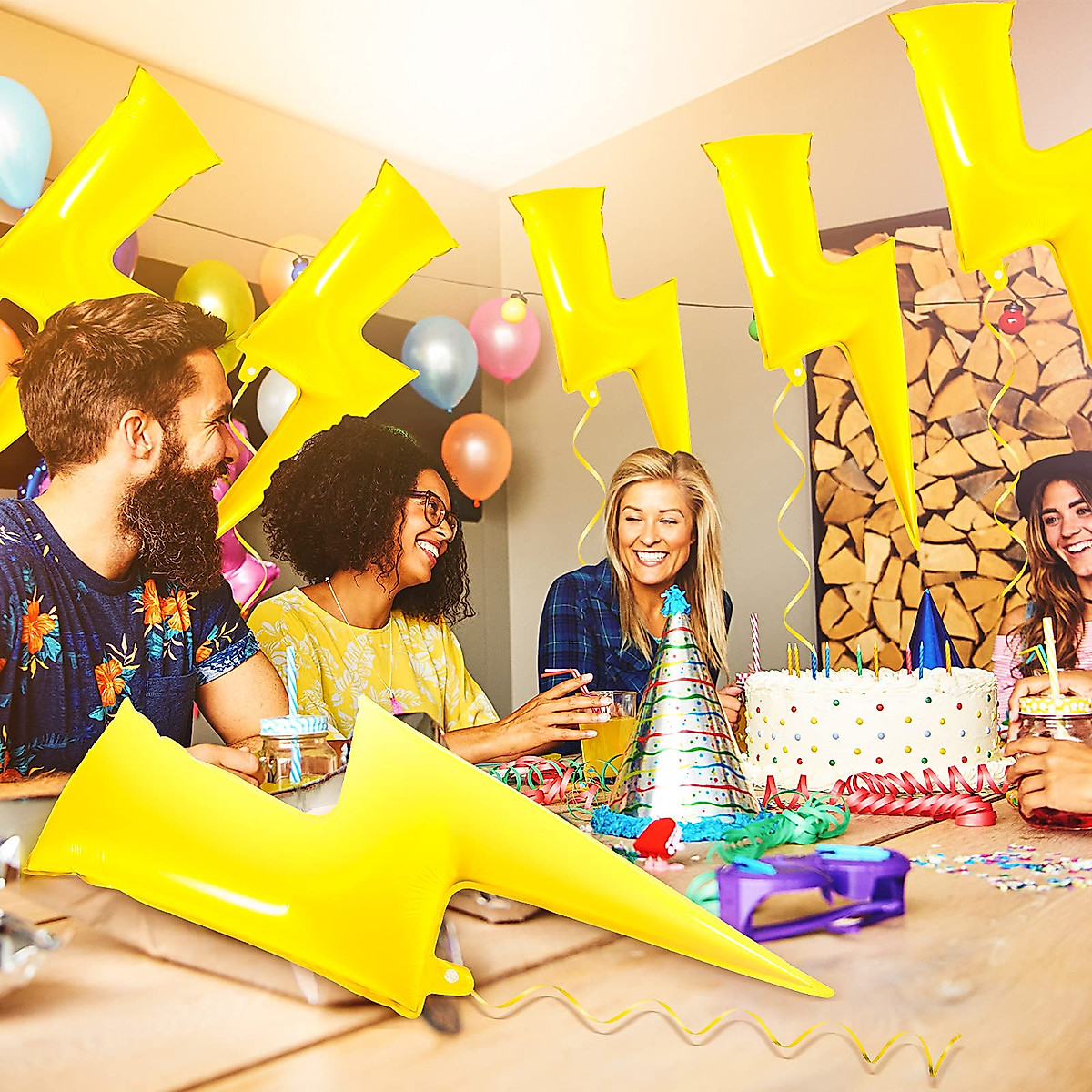 8 Pieces 36 Inch Yellow Lightning Bolt Balloons Large Flash Foil Party Balloons Foil Balloons for Birthday Party, Wedding, Baby Shower Decorations