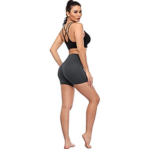 CADMUS High Waist Athletic Shorts for Womens Yoga Fitness Workout Running Shorts with Deep Pockets,3 Pack,1016,Black & Grey & Wine Red,Large