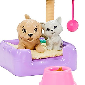 Barbie Doll Pet Theme Accessory Set - Storytelling Adventure Series ~ Pair with Dollhouse or Stand Alone Play ~ Puppy, Kitten, Scratching Post, Dog Bed, Toys and More