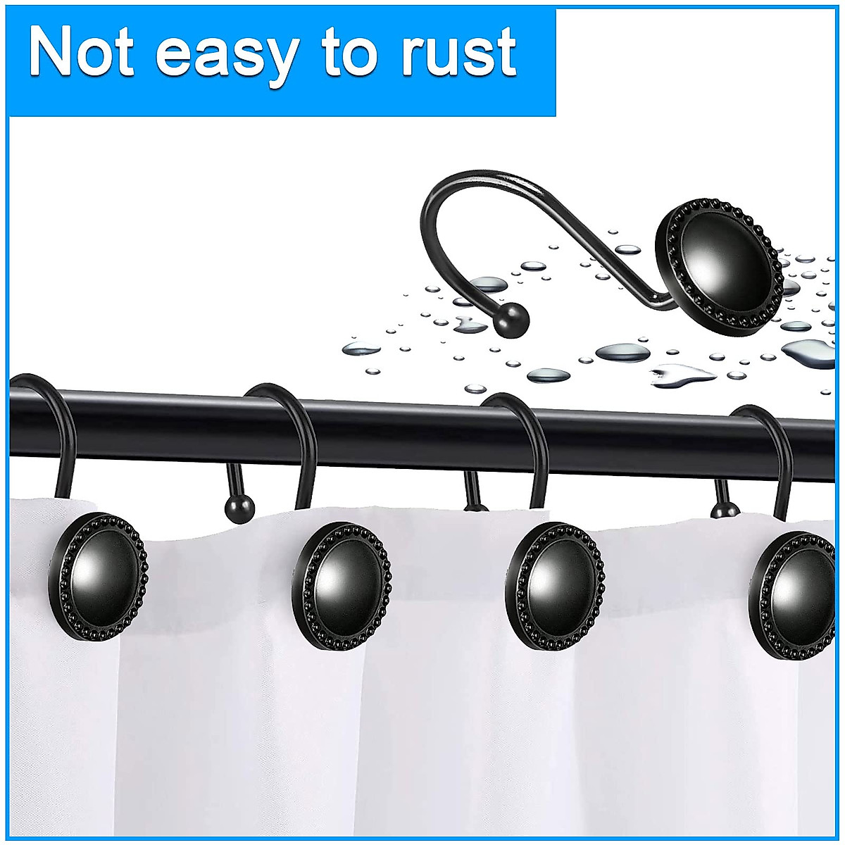 Rustproof Antique Decorative Shower Curtain Rings, Shower Curtain Hooks Oil Rubbed Bronze Pack of 12 for Bathroom Shower Rods Curtains Home (Black)