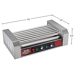 Hot Dog Roller Machine – Stainless-Steel Cooker with 7 Non-Stick Rollers – Cooks 18 Hot Dogs – Concession Stand Supplies by Great Northern Popcorn