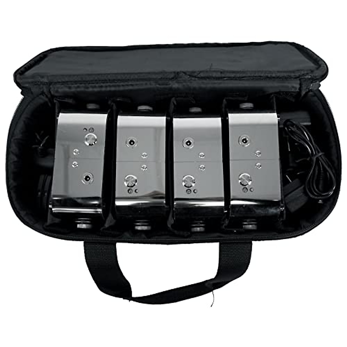 Rockville 4 Pack Mini RF3 Bright DJ Par Up Lights+Bag+RF Remotes+Wireless DMX, Silver