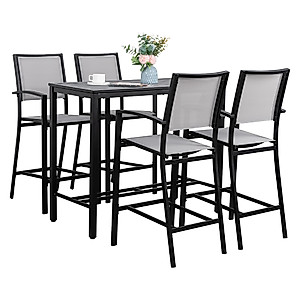 Shintenchi Patio Dining Sets, All Weather Textile Fabric Outdoor High Stool Bistro Set with 4 Bar Chairs and High Glass Table for Home, Backyard, Garden, Lawn, Porch, 5 Pieces