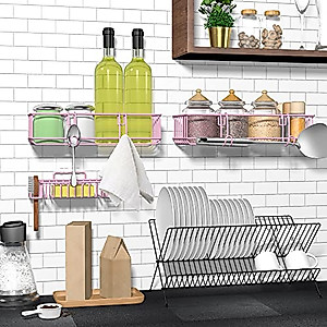 TONLEA Shower Caddy, Shower Organizer for Bathroom, 3-Pack Rustproof Stainless Steel Shower Shelves with Soap Dish and 4 Hooks for Bathroom Storage, Adhesive or Drilling Kitchen Organization, Pink