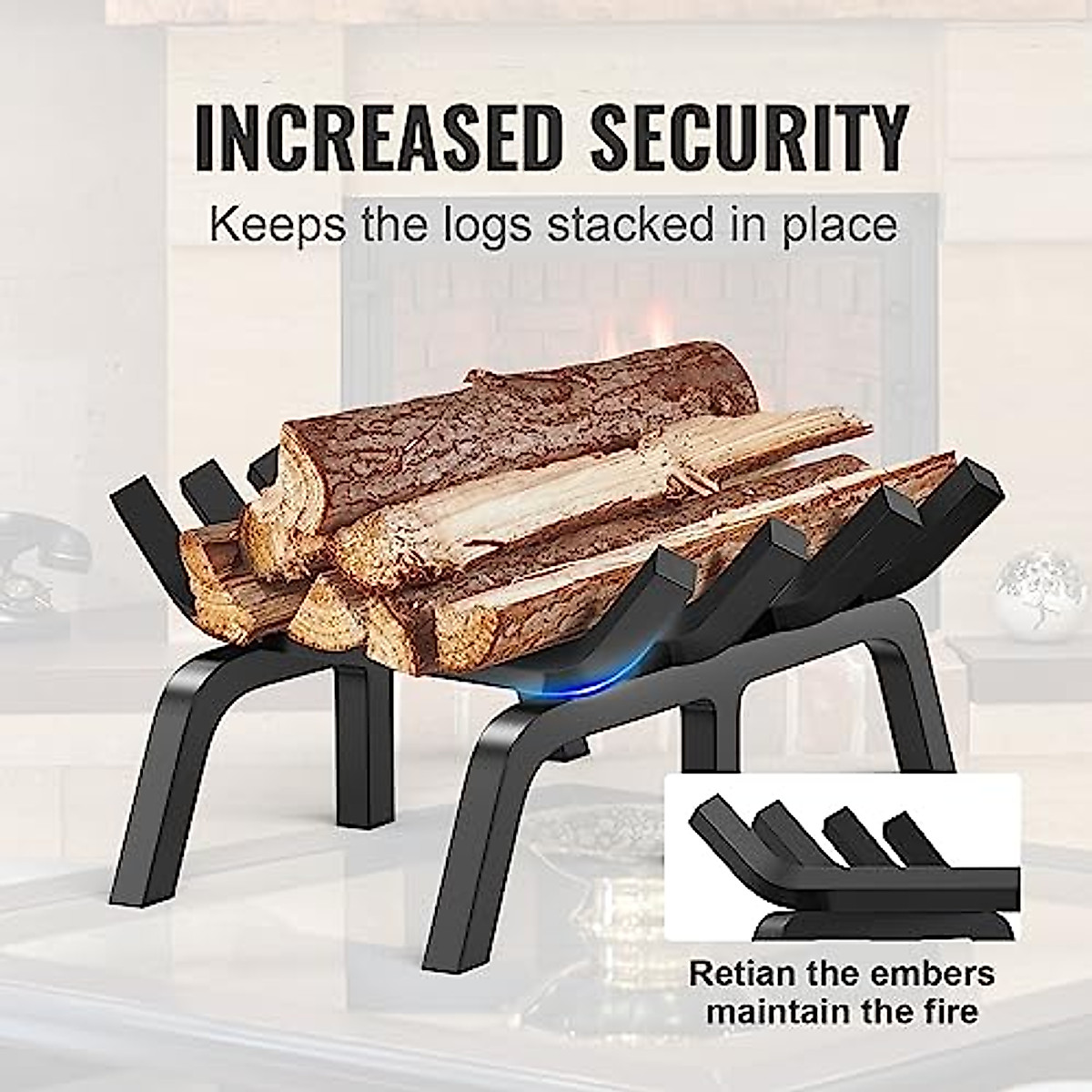 VEVOR Fireplace Grate, 18 inch Heavy Duty Fireplace Pit Grill Grate with 6 Support Legs, 3/4'' Solid Powder-Coated Steel Bars, Fire Logs Firewood Burning Rack Holder for Indoor and Outdoor Fireplace