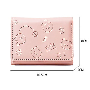 YaJaMa Cute Rabbit Bear Women Wallet Small PU Leather Trifold Slim Credit Card Case Holder Organizer with ID Window for Girls (Pink)