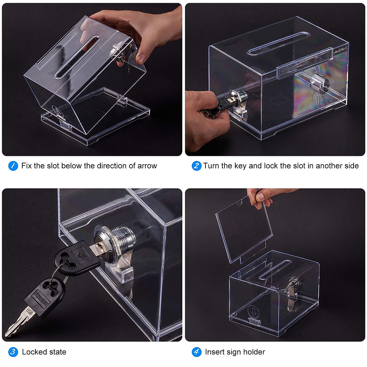 Polmart Clear Suggestion/Business Card Drawing Box with Sign and Lock